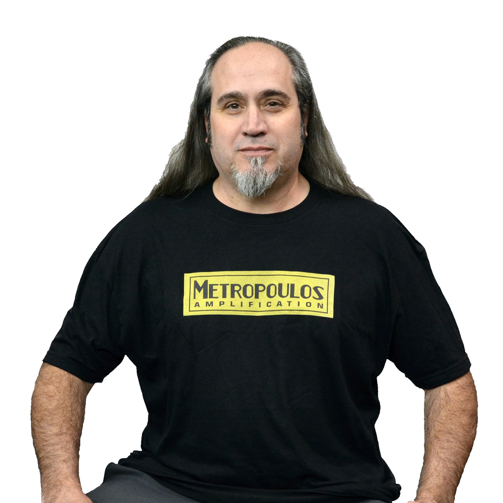 Block Logo T shirt - Gold on Black – Metropoulos Amplification
